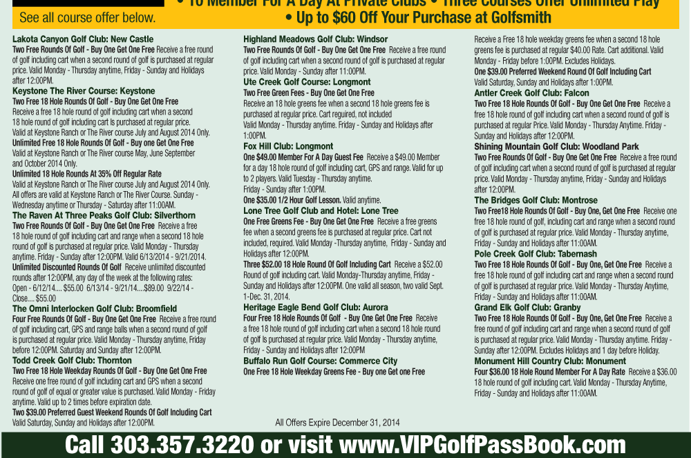2014 Colorado VIP Golf Passbook